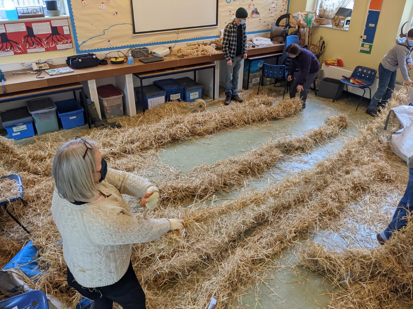 Eels can climb! So we make ropes to help them scale the rivers barriers ...